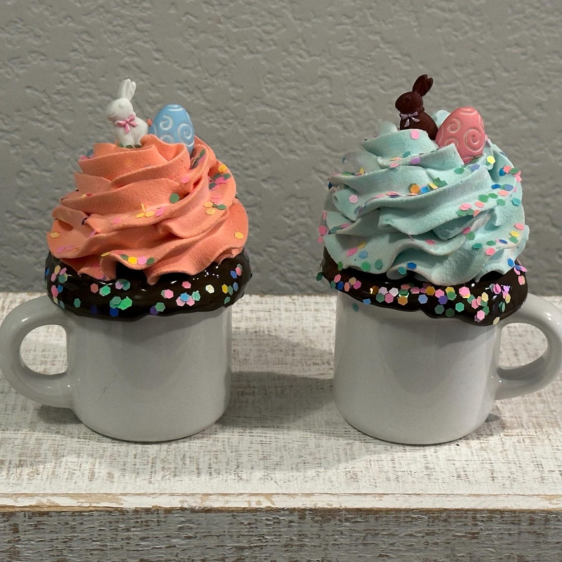 Easter Mini Mug Duo Faux Dessert Decor | Pastel Bunny Coffee Bar Tray ...