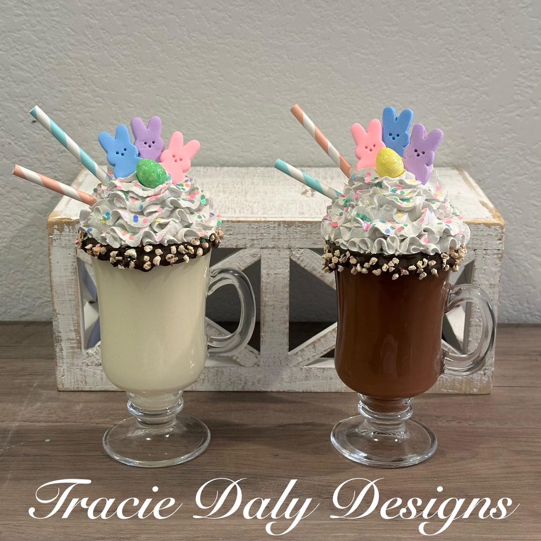 Handmade Easter Faux Milkshake Decor | Bunny Peeps, Sprinkles, Whipped ...