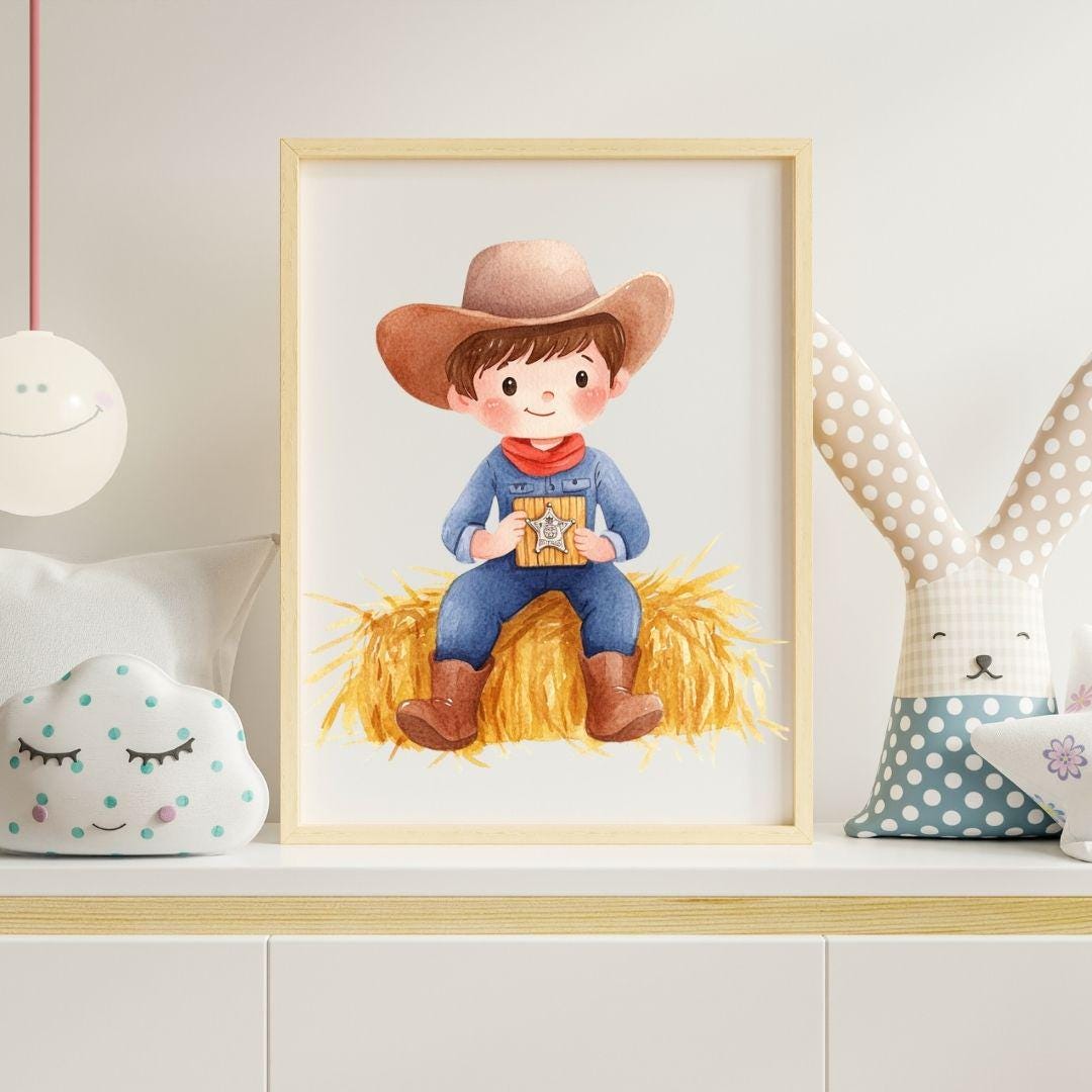 Kids Cowboy Watercolor PNG Western Themed Clipart Cowboy Nursery Art ...