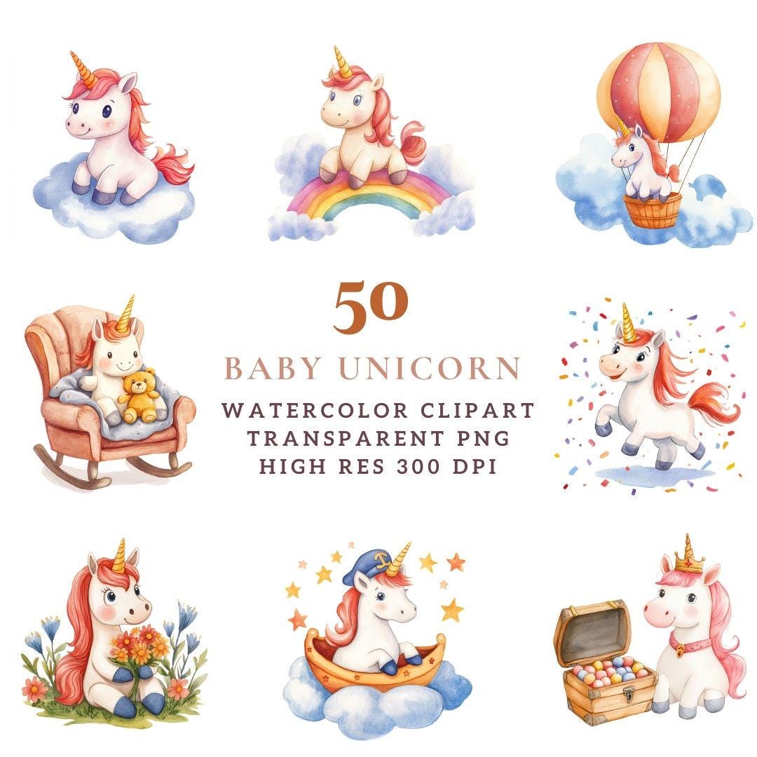 Cute Baby Unicorn Clipart | Printable Unicorn PNG | Instant Digital Art ...