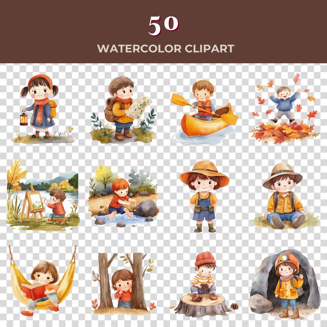 Kids Camping Watercolor PNG | Outdoor Adventure Clipart | Camping ...