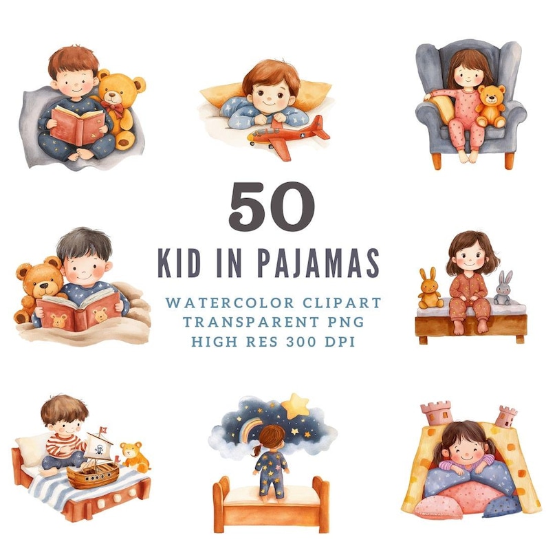 Kid in Pajamas PNG | Cute Sleepwear Clipart | Instant Digital Download ...
