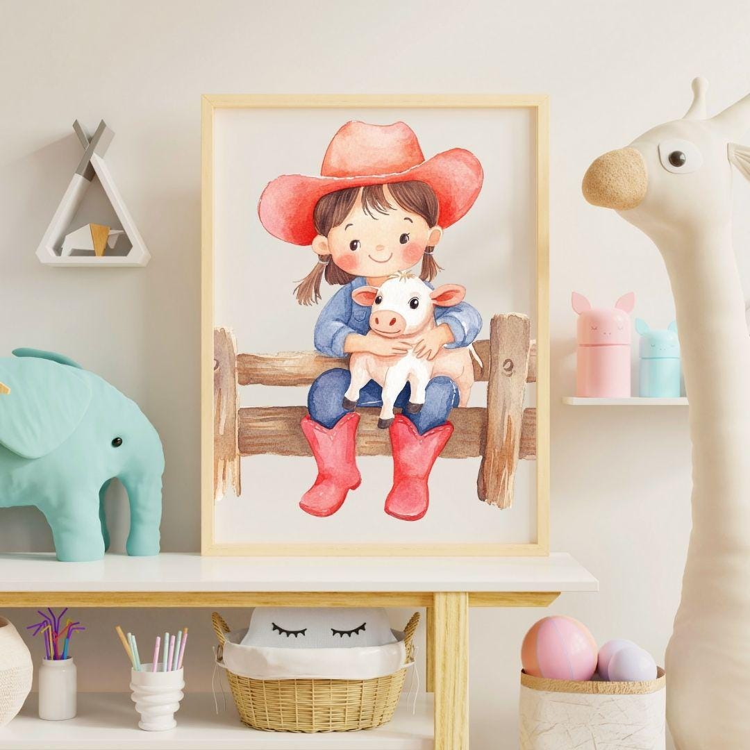 Kids Cowboy Watercolor PNG Western Themed Clipart Cowboy Nursery Art ...