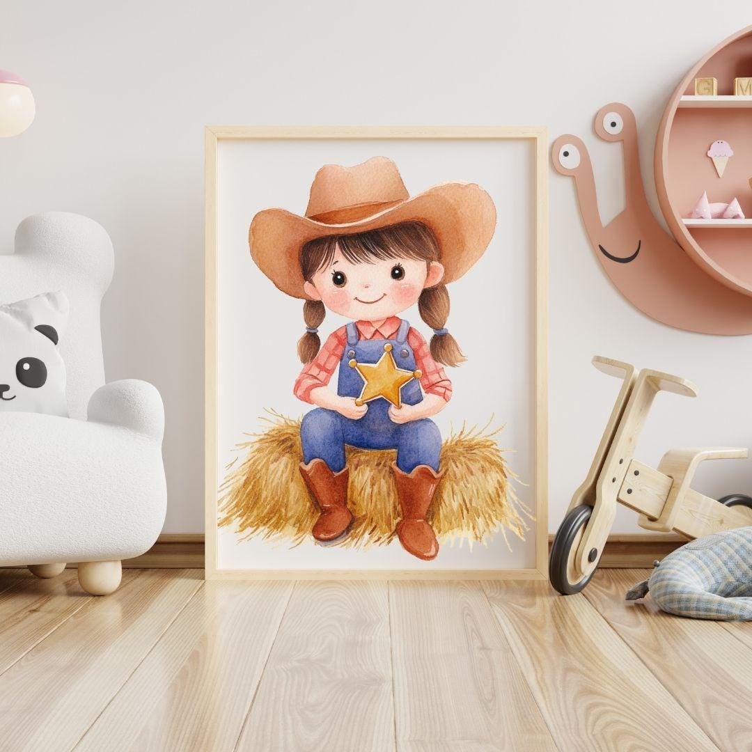 Kids Cowboy Watercolor PNG Western Themed Clipart Cowboy Nursery Art ...