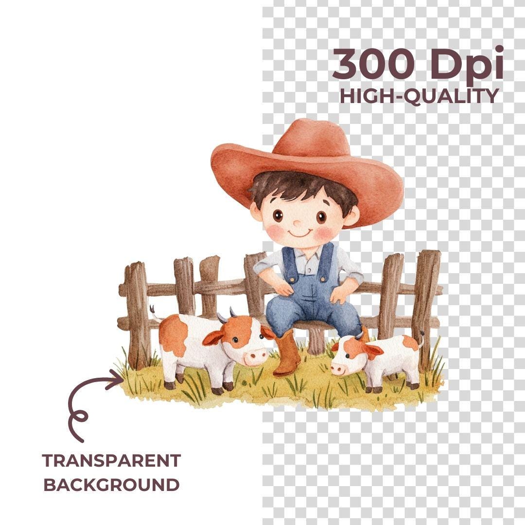 Kids Cowboy Watercolor PNG Western Themed Clipart Cowboy Nursery Art ...