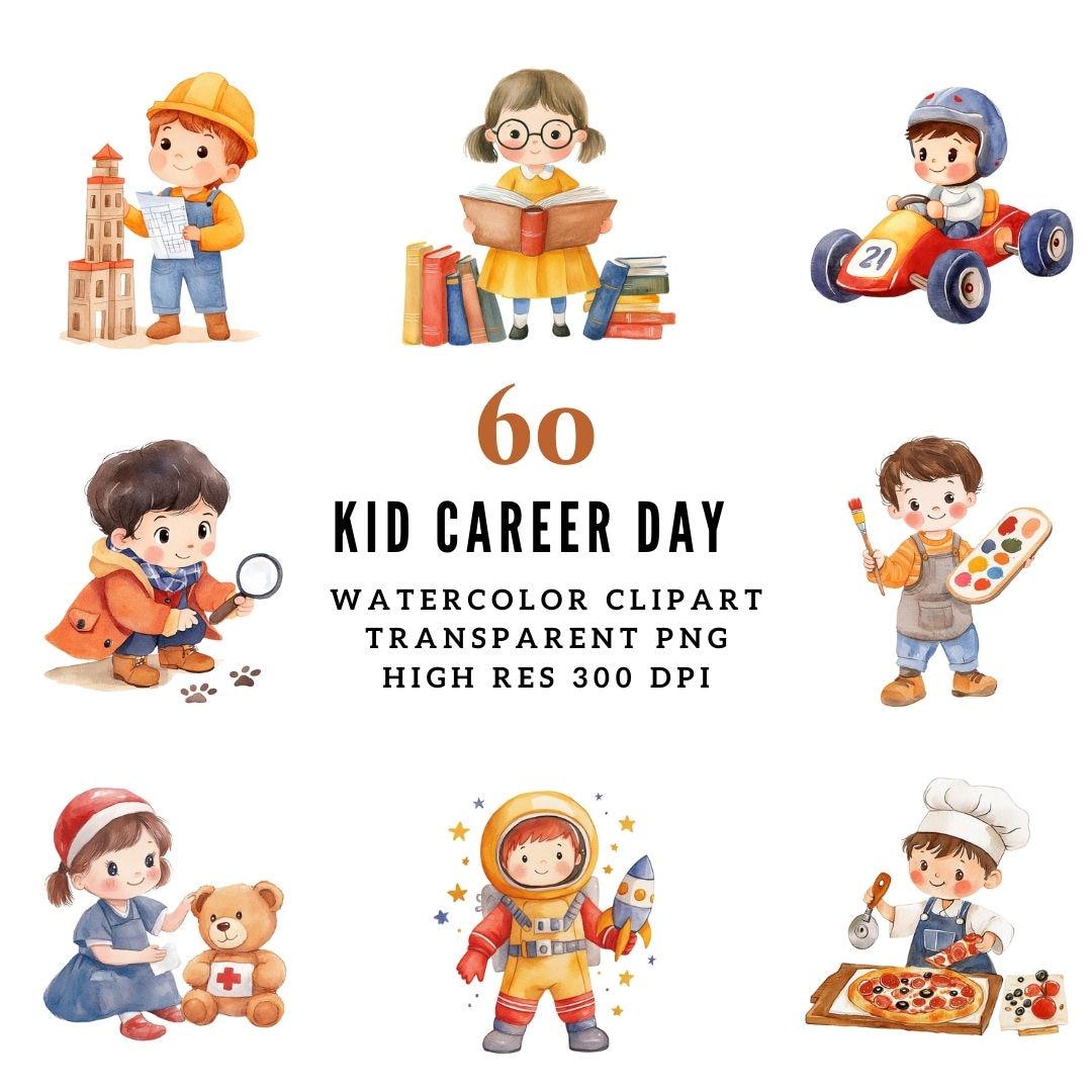 Career Day Kids Clipart | Watercolor PNG (digital Download) - Etsy