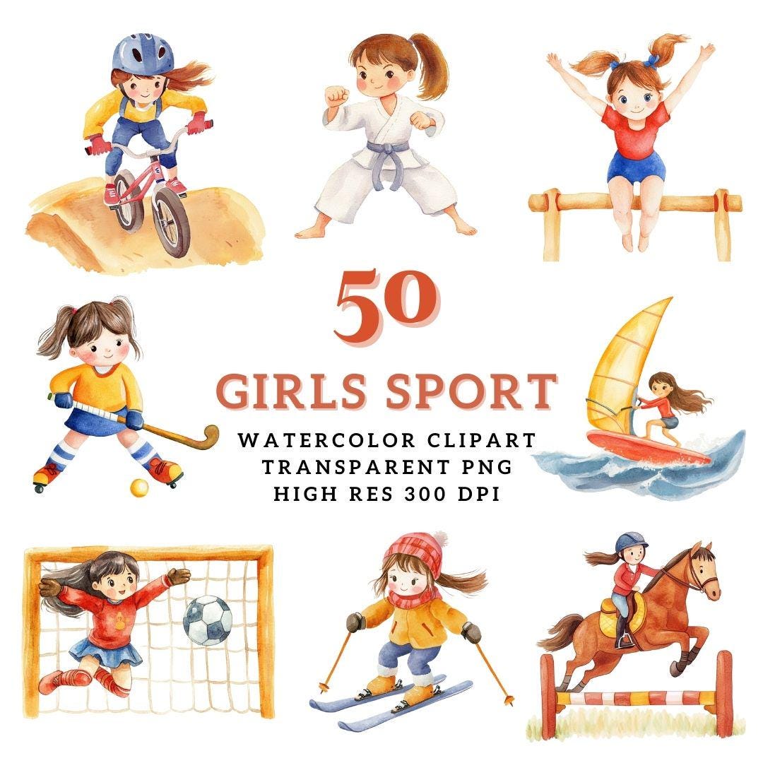 Girl Sport Watercolor PNG Set | Athletic Girls Clipart | Instant ...