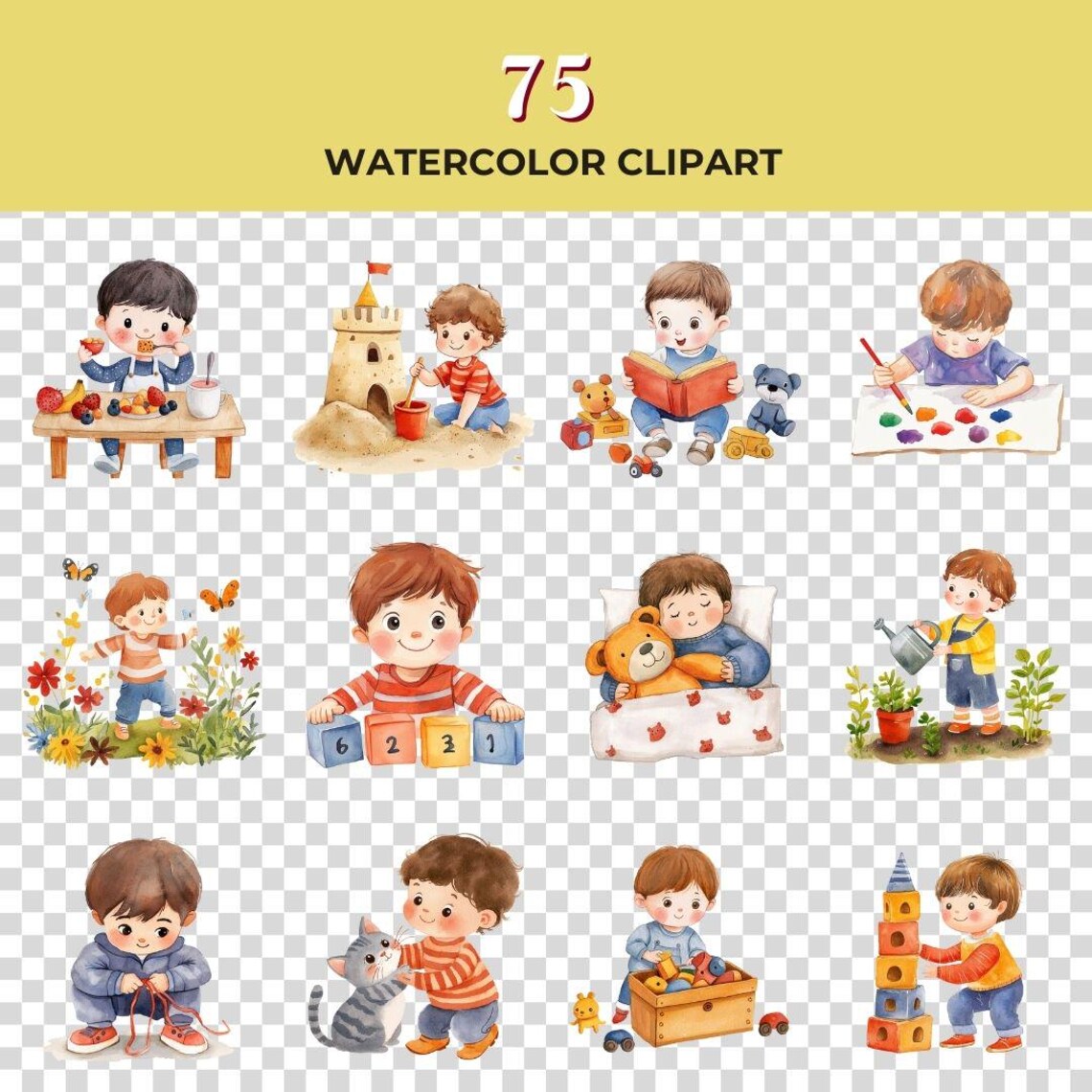 Kid Routines Watercolor PNG | Daily Routine Clipart | Morning & Evening ...