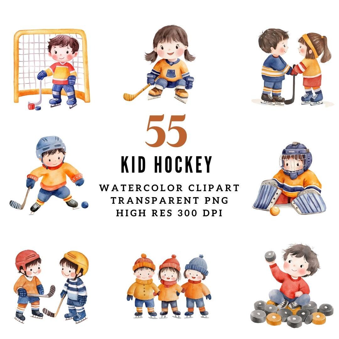Kid Hockey Clipart PNG Cute Children Playing Hockey Illustration ...