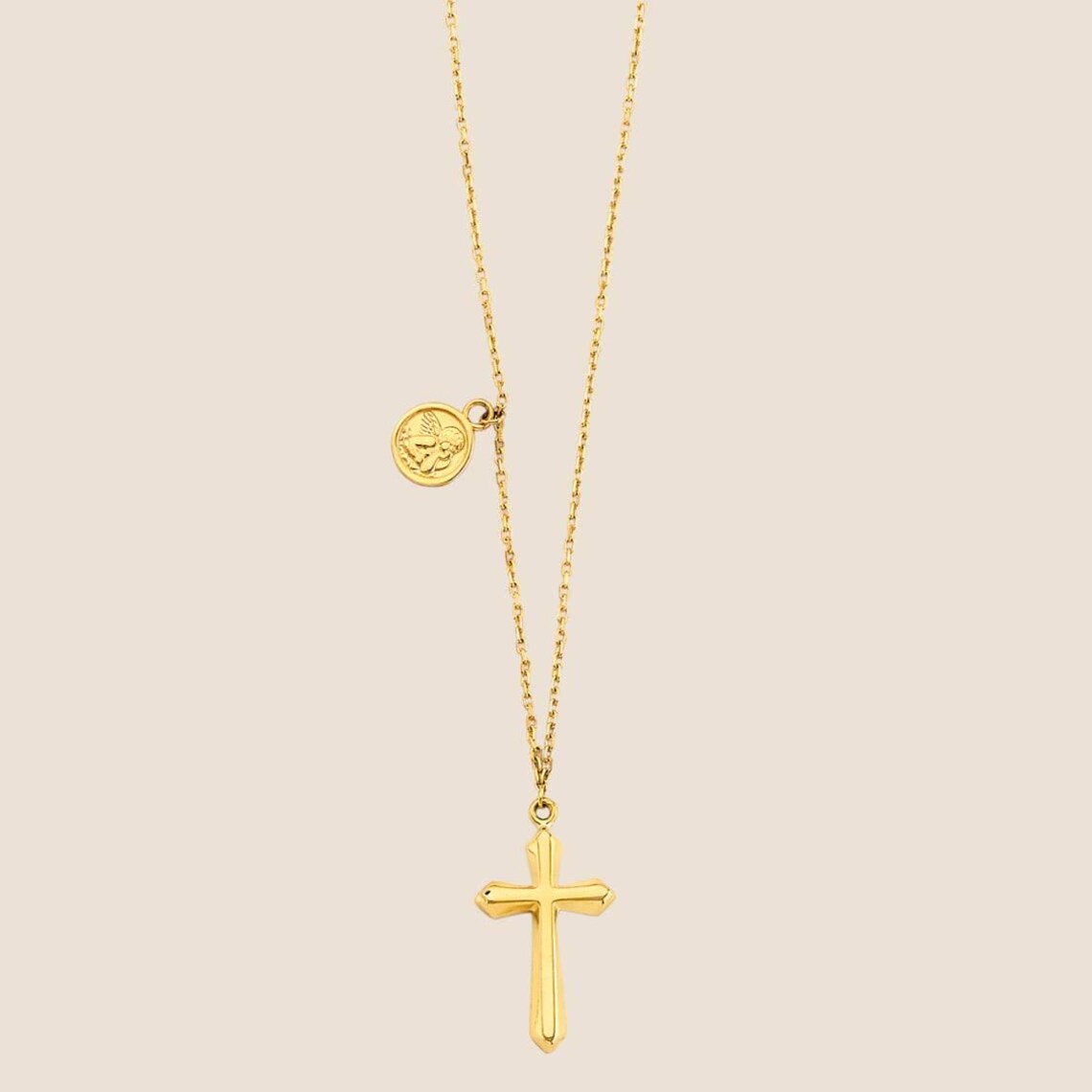 14k Light Necklace With Cross & Baby Angel - Etsy