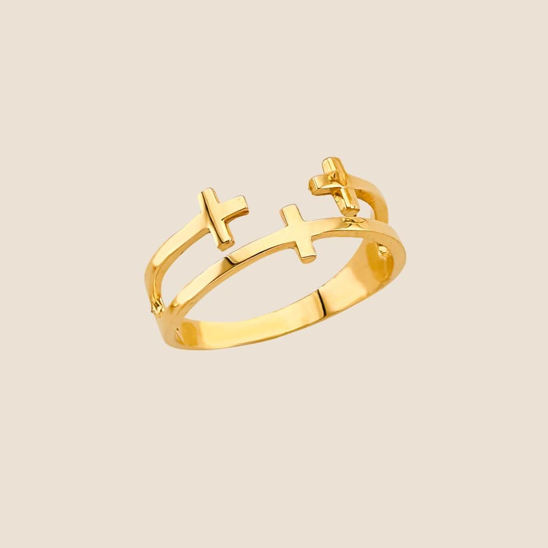 14k Triple Cross Ring - Etsy