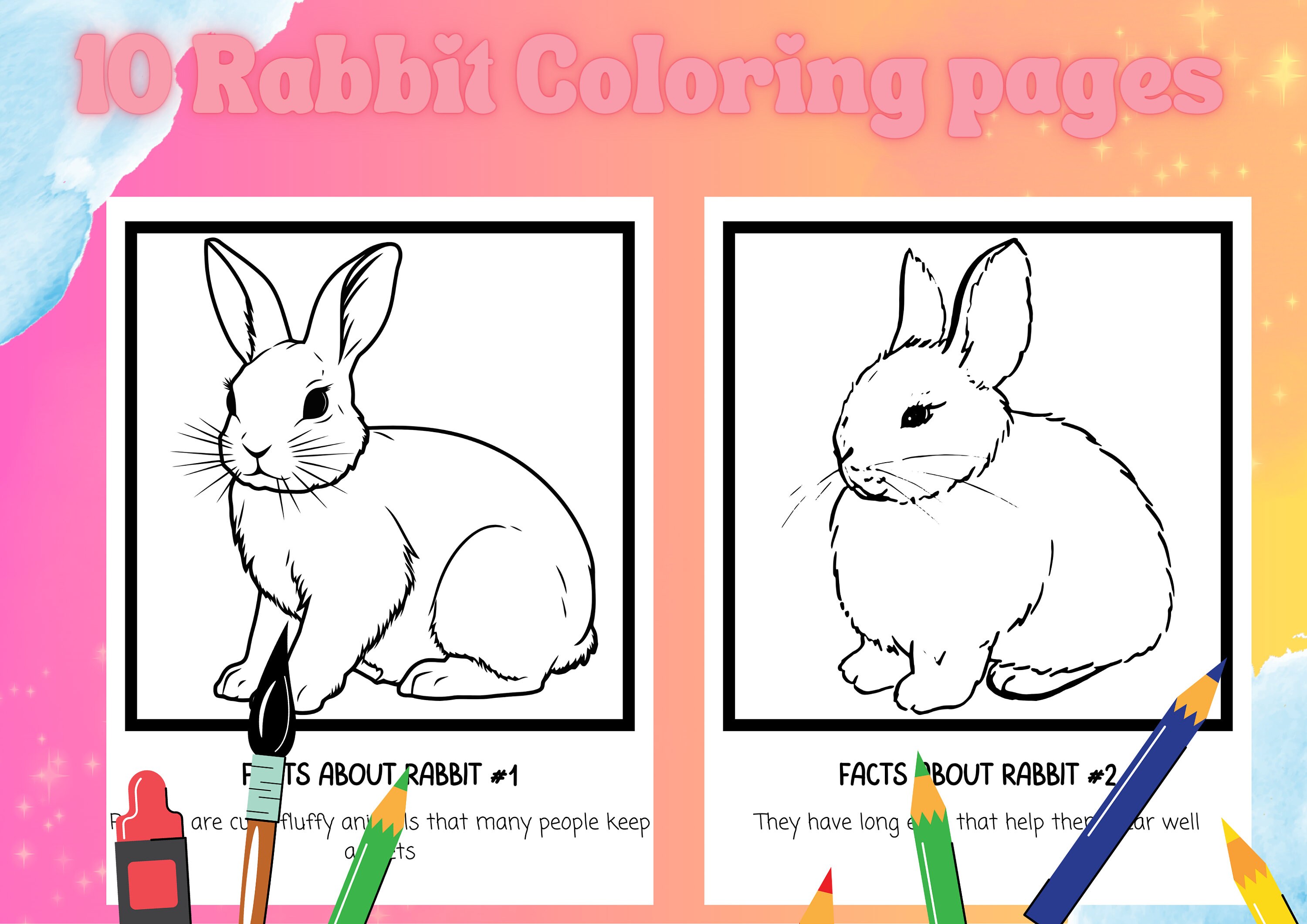 Rabbit, Coloring Pages, Bunny, Coloring Book, Kids, Printable, Animal ...