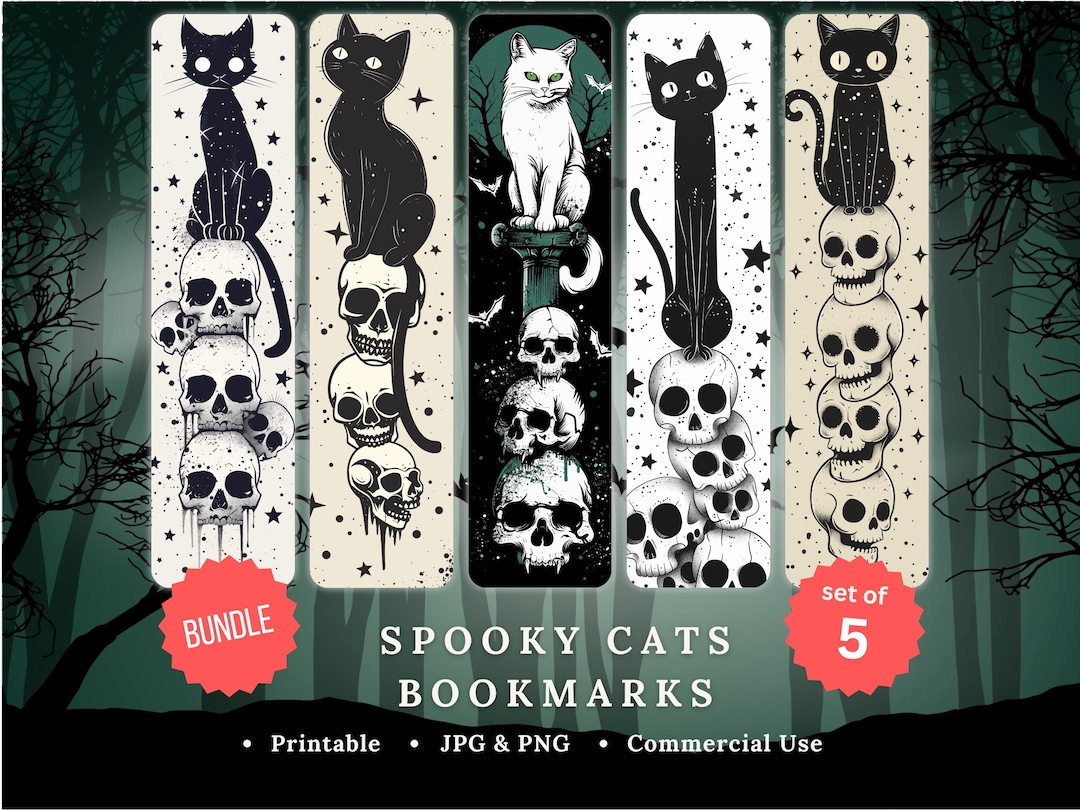 Spooky Cats, Printable Bookmarks, Halloween Bookmark, Halloween, Cat ...