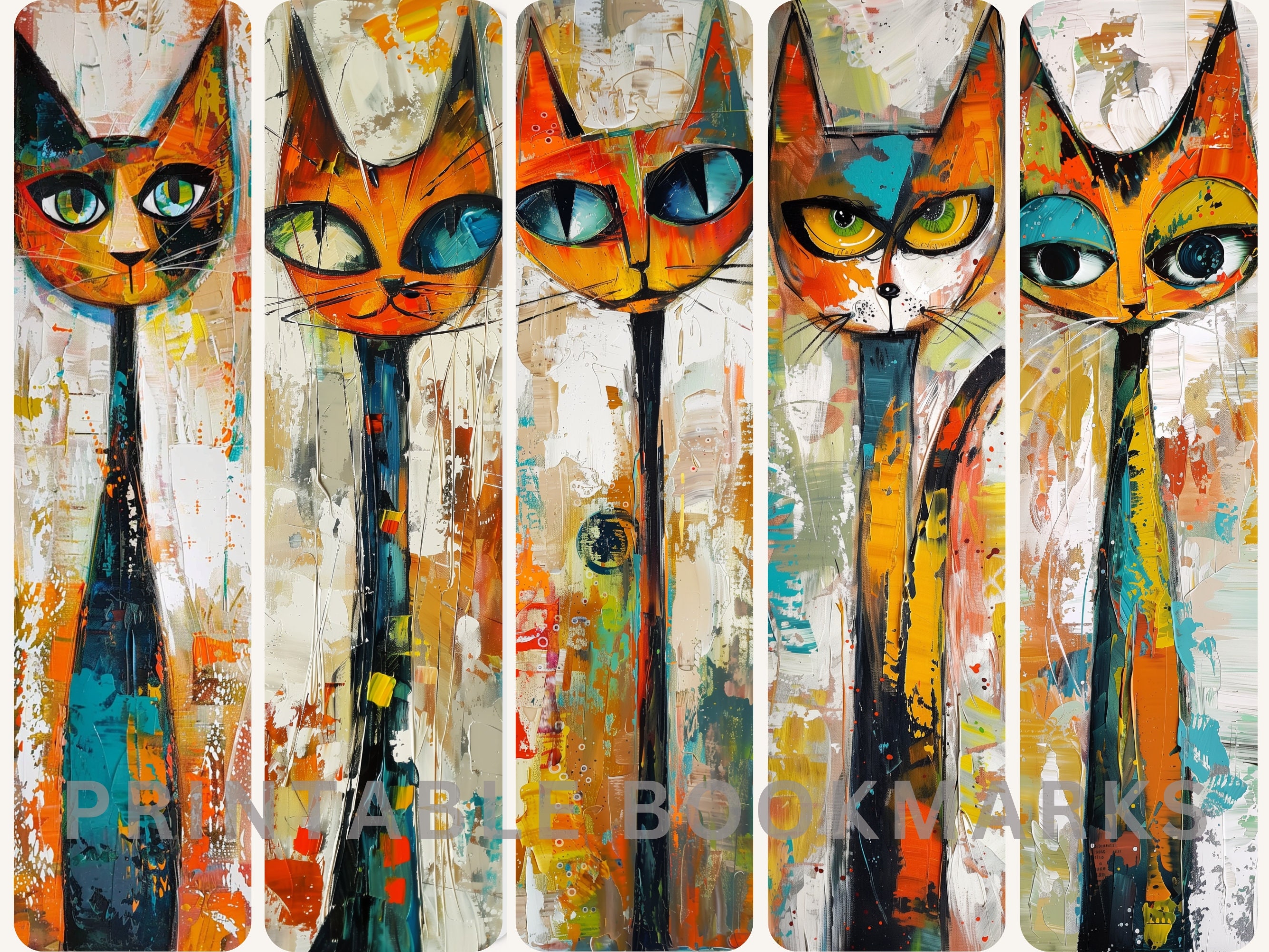 Funny Cats, Printable Bookmarks, Digital Download, Cute Bookmark, PNG ...