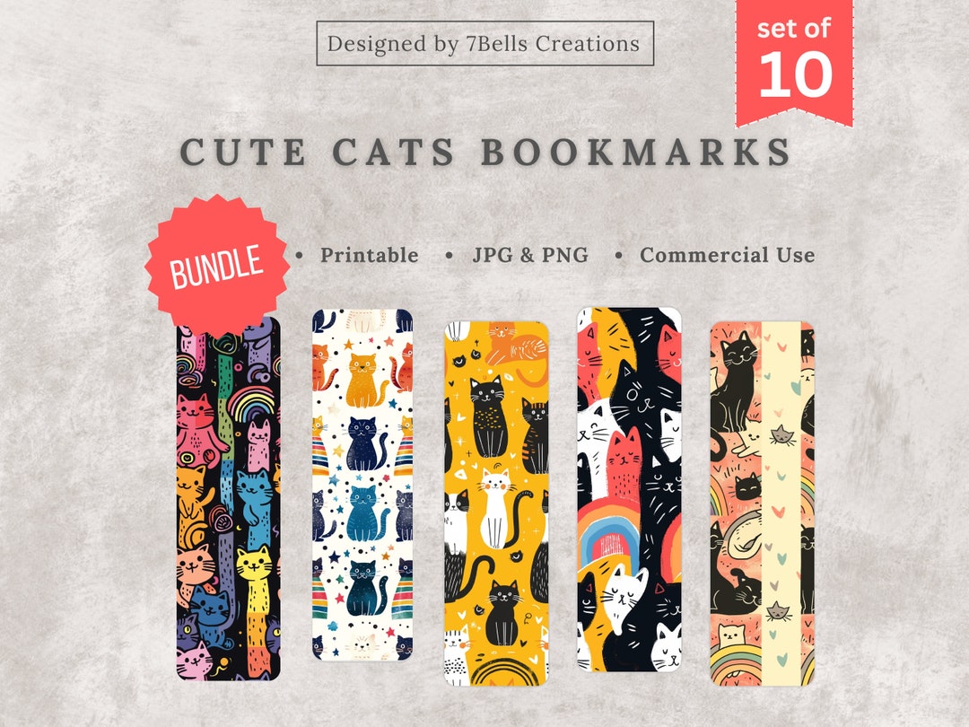 Cute Cat, Printable Bookmarks, Cute Bookmark, PNG Designs, Cat Lover ...