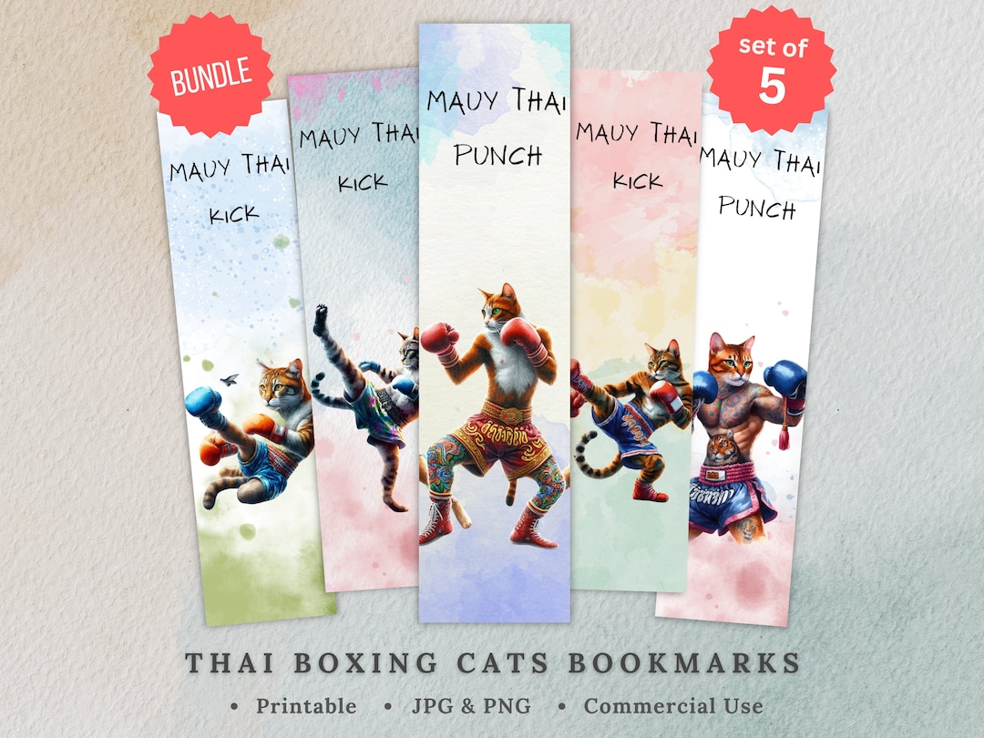 Thai Boxing Muay Thai Printable Bookmarks Cat Lover Cute Bookmark PNG ...