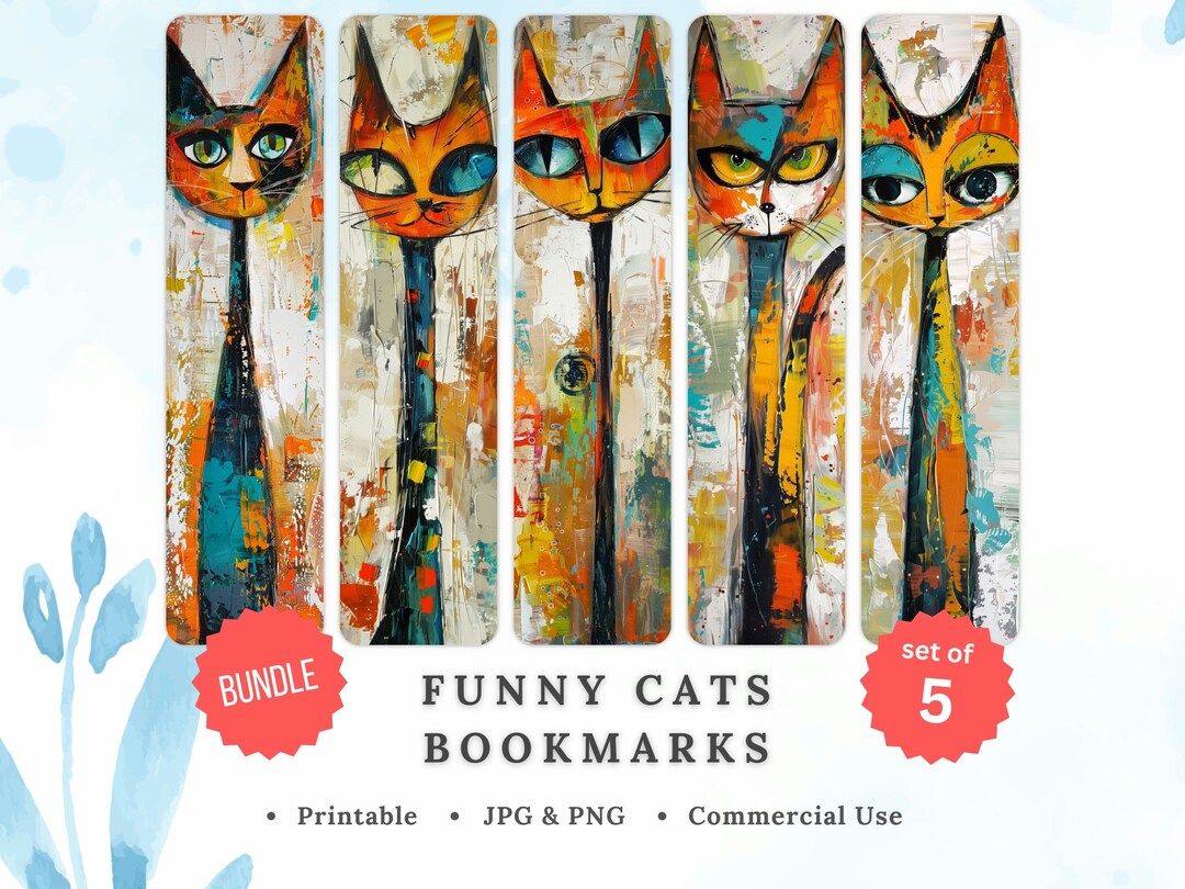 Funny Cats, Printable Bookmarks, Digital Download, Cute Bookmark, PNG ...