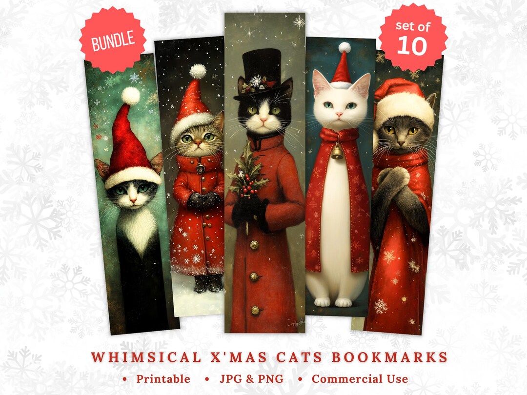 Whimsical Cat, Printable Bookmarks, Cute Bookmark, PNG Designs, Book ...