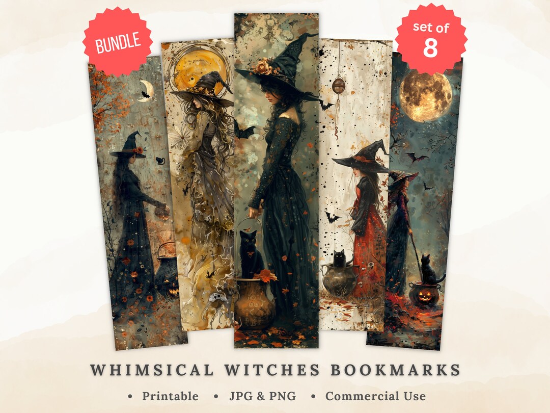 Witches, Whimsical Witches, Printable Bookmarks, PNG Designs, Occult ...