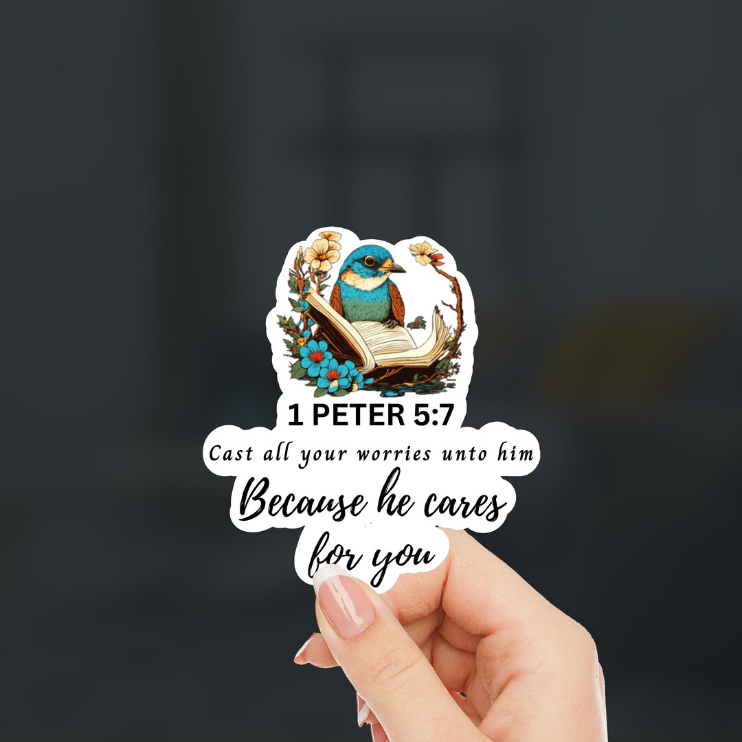 1 Peter 5:7 He Cares for You Bible Verse Sticker Watercolour Scripture ...