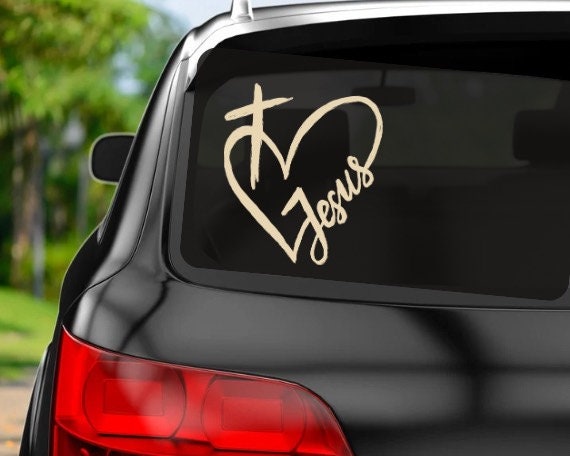 I Love Jesus Car Decal: Heart & Cross, Religious Auto Sticker - Etsy