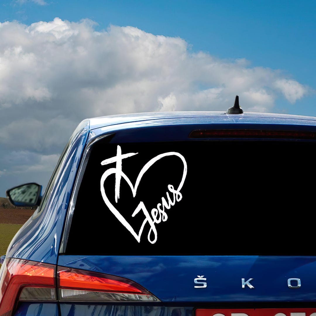 I Love Jesus Car Decal: Heart & Cross, Religious Auto Sticker - Etsy