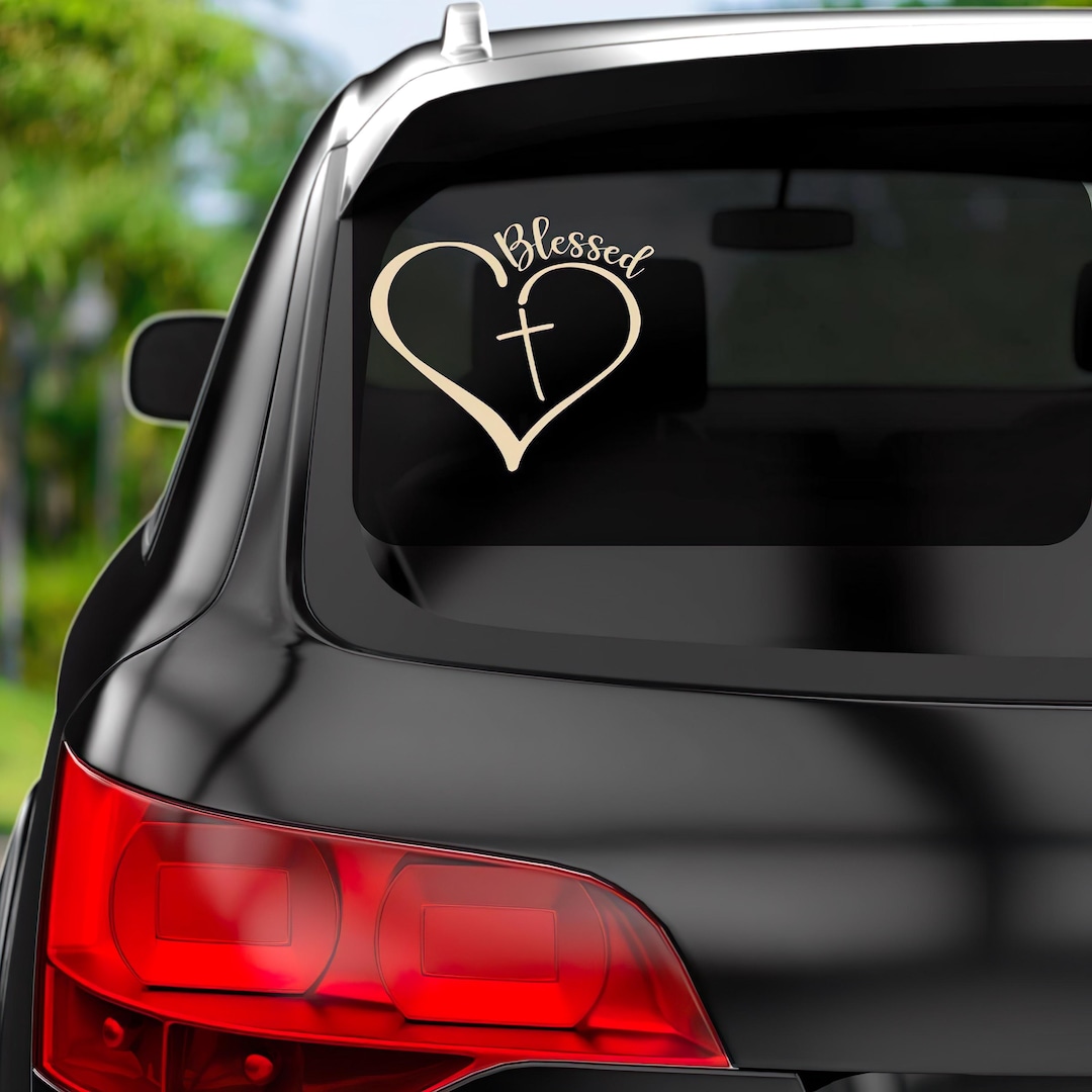 Blessed Heart Cross Car Decal: Religious Auto Window Vinyl - Etsy