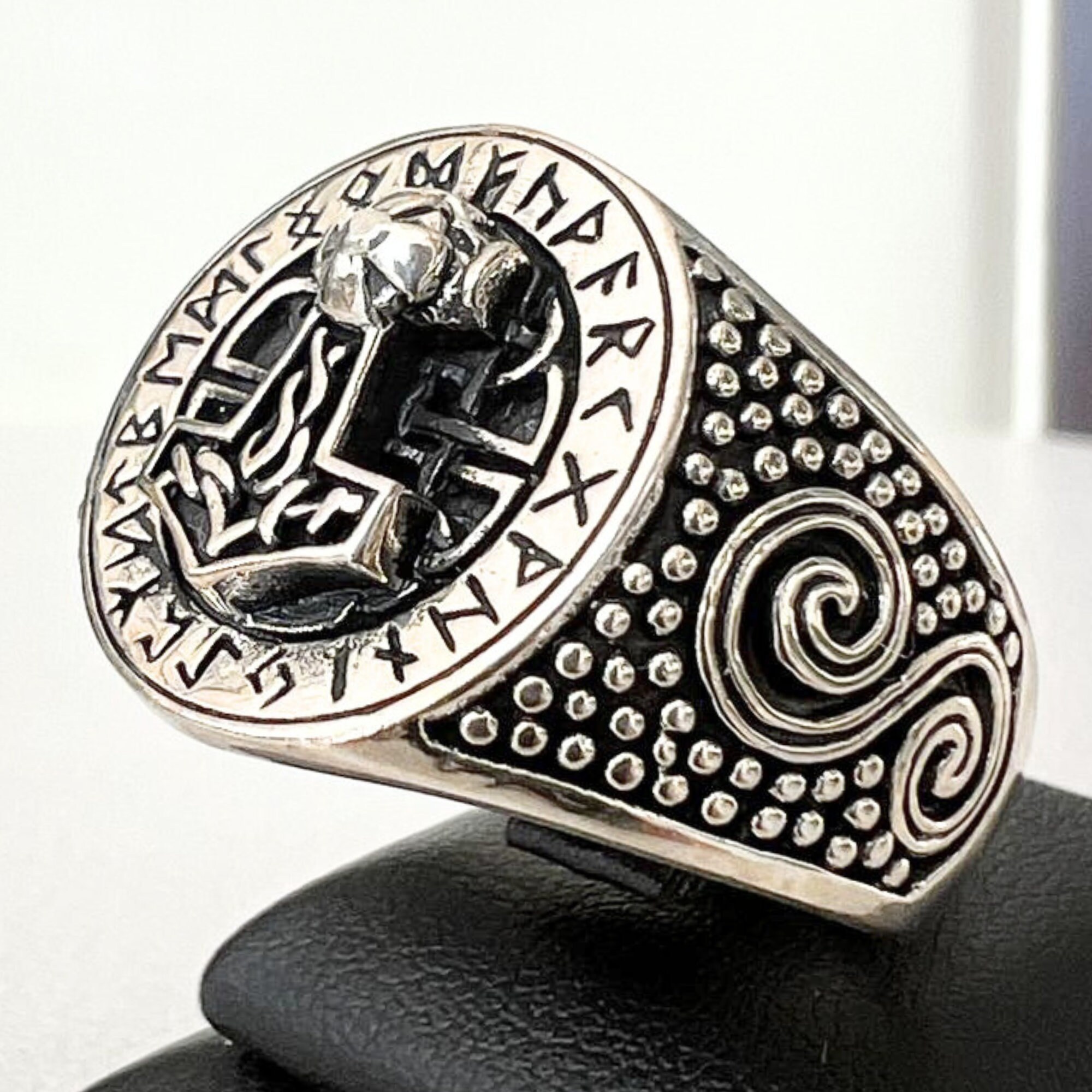 3D Thor's Hammer Mjolnir Viking Ring, Scandinavian Norse Runes ...