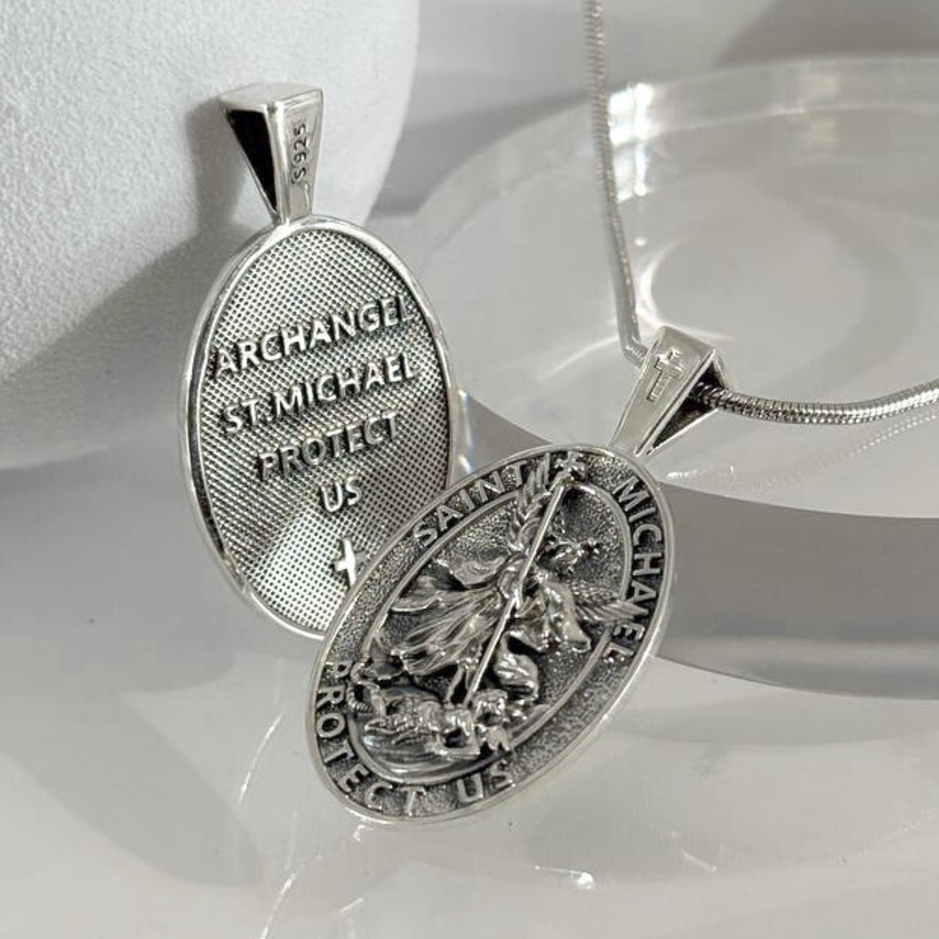 3D Oval Saint Michael Pendant, Sterling Silver 925, Handmade Archangel ...
