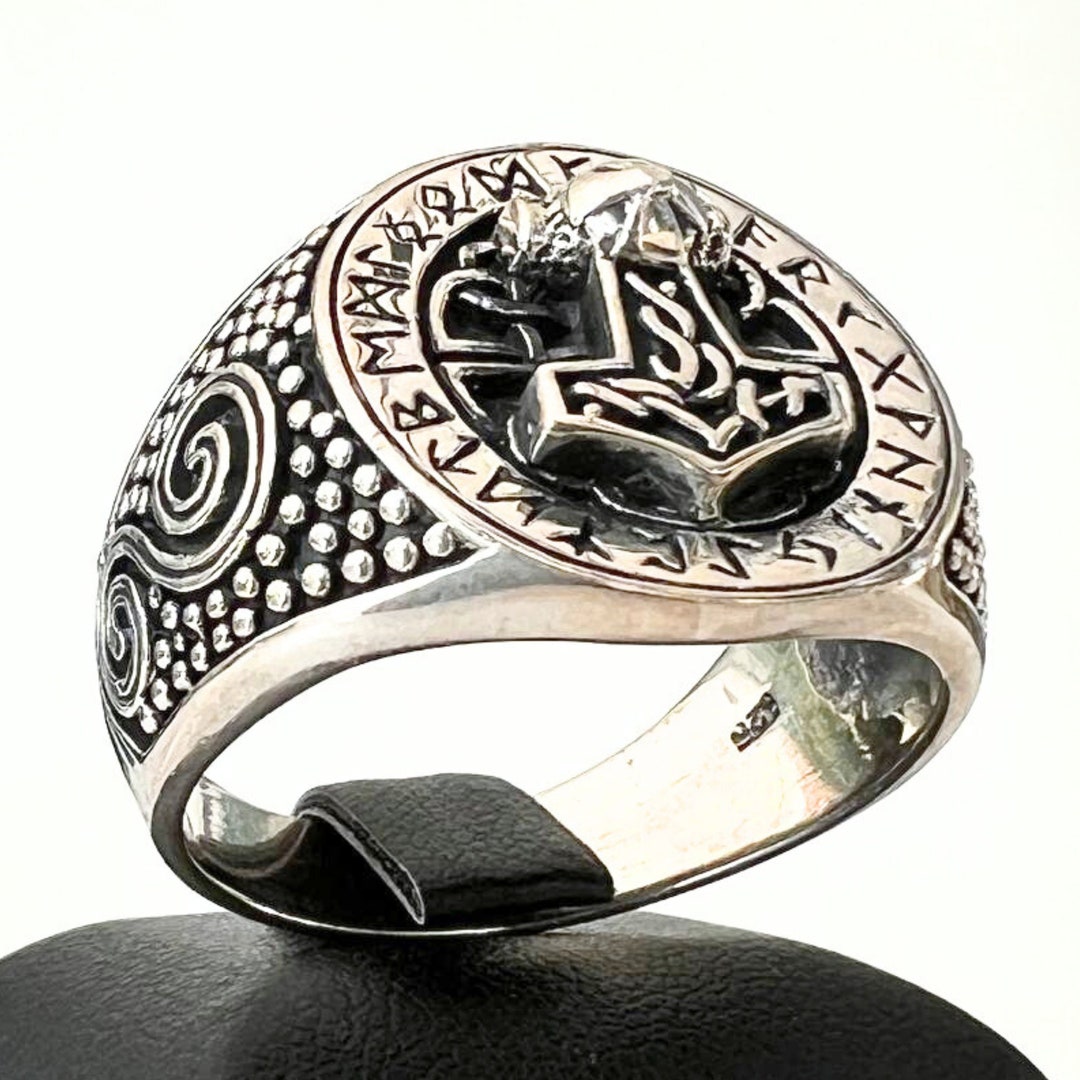 3D Thor's Hammer Mjolnir Viking Ring, Scandinavian Norse Runes ...