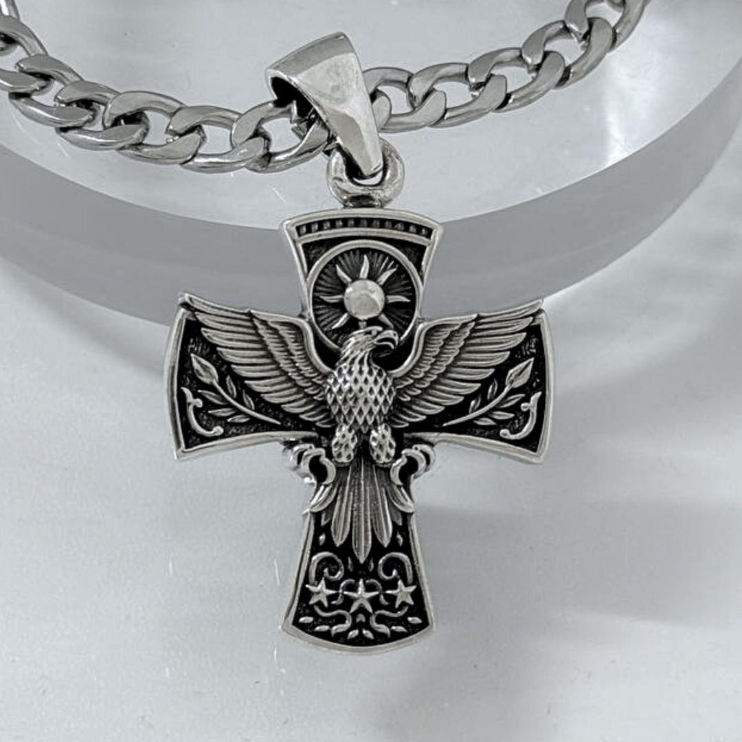 3D Eagle Cross Pendant, Gothic Heraldic Symbol Necklace, Medieval ...