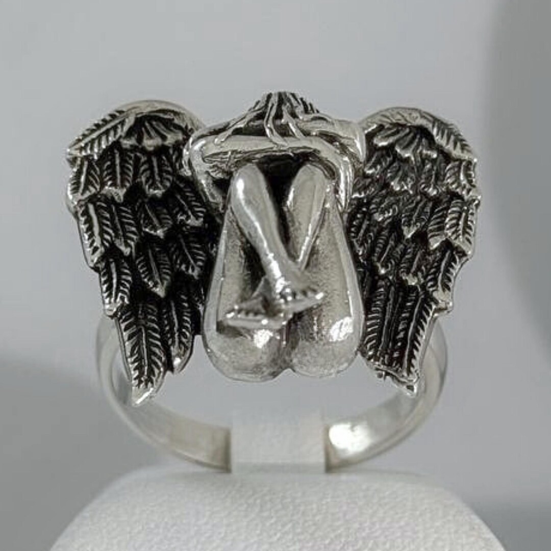3D Weeping Angel Ring Sterling Silver 925, Handmade Gothic Memorial ...