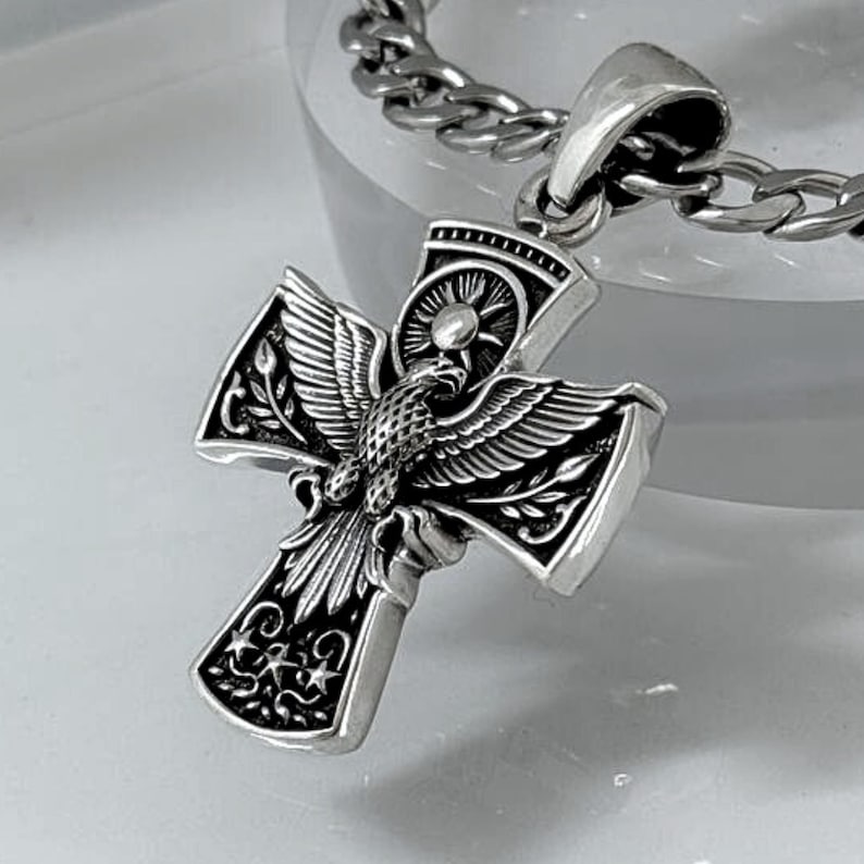 3D Eagle Cross Pendant, Gothic Heraldic Symbol Necklace, Medieval ...