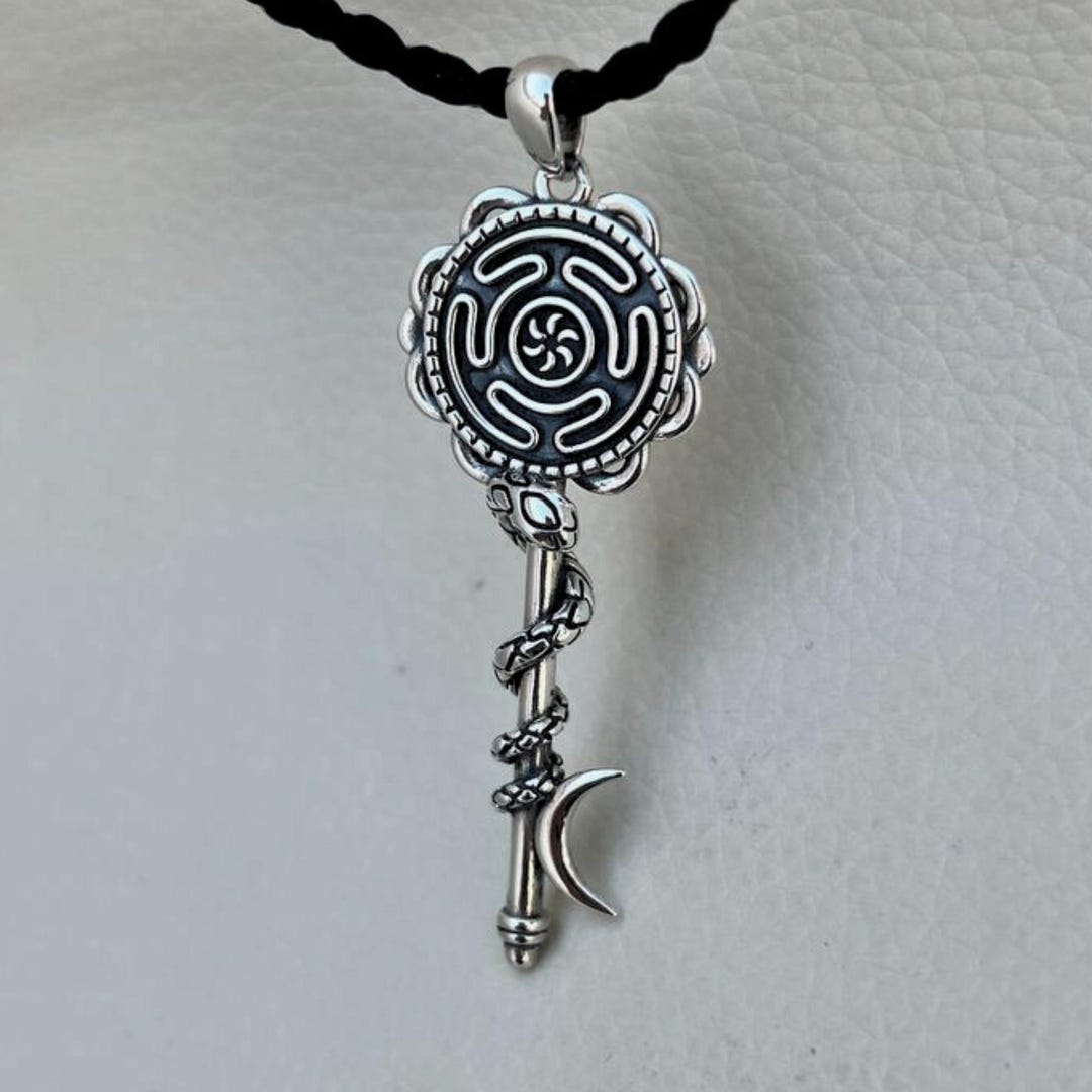 Hecate Snake Key Pendant, Handmade Sterling Silver 925, Triple Moon ...