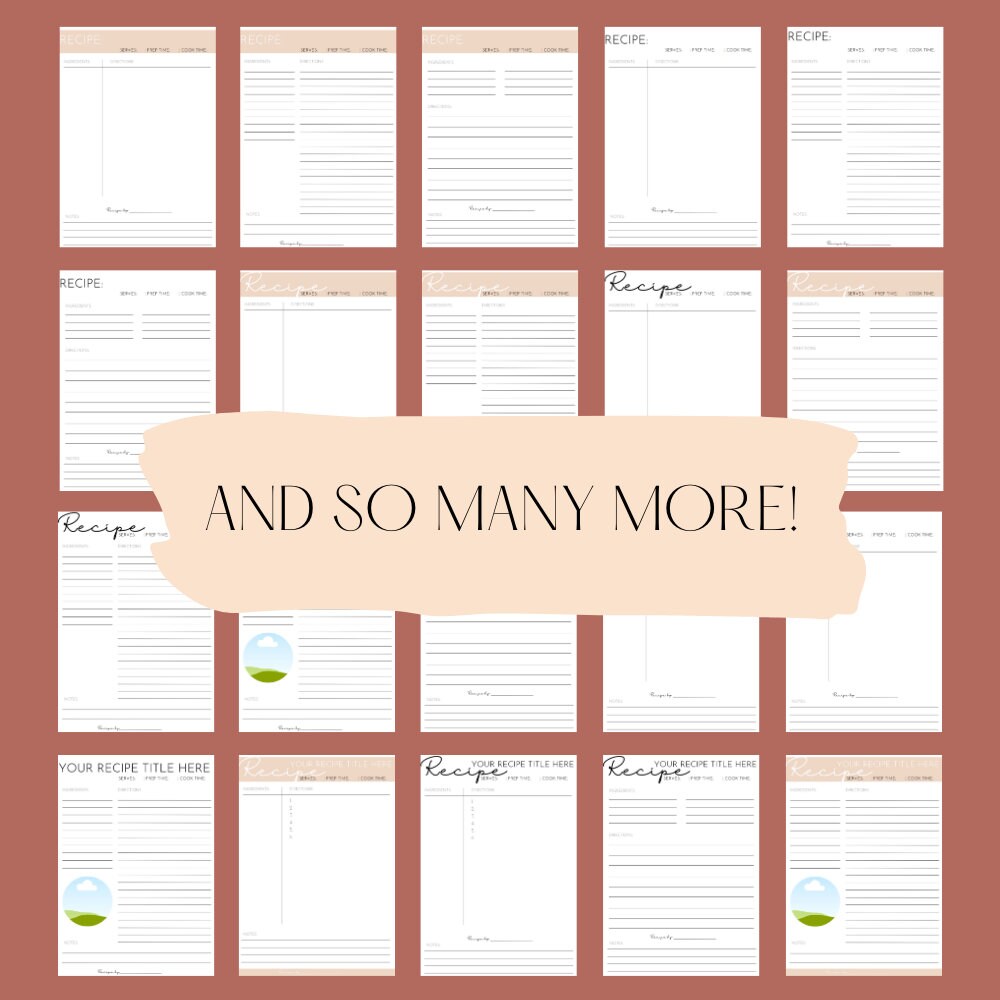 Cookbook Template and Printables 100 Page Cookbook, Recipe Book ...