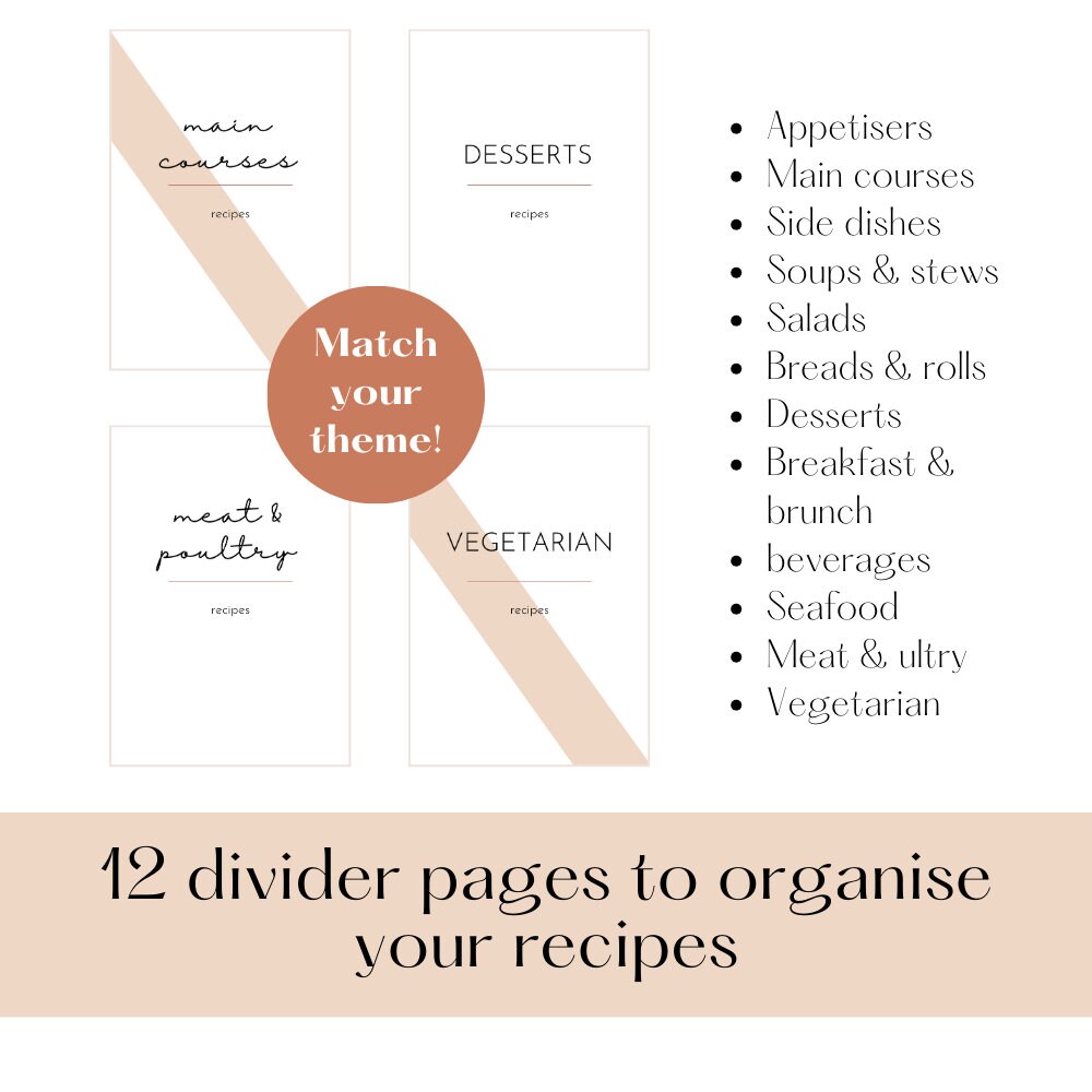 Recipe Book Template and Printables 100 Page Recipe Book, Recipe Book ...
