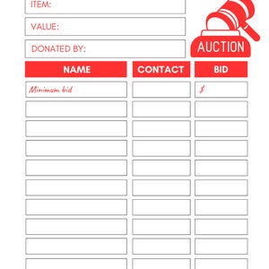 Silent Auction Bid Sheet (3 Styles) - Etsy