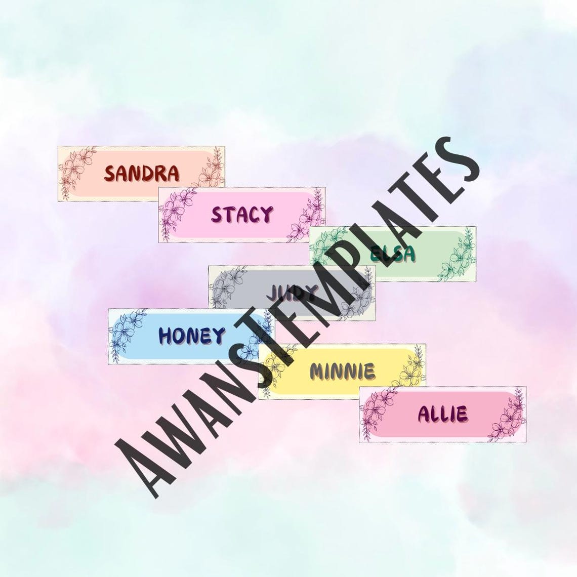 Name Tag / Label Canva Templates Editable & Customizable - Etsy