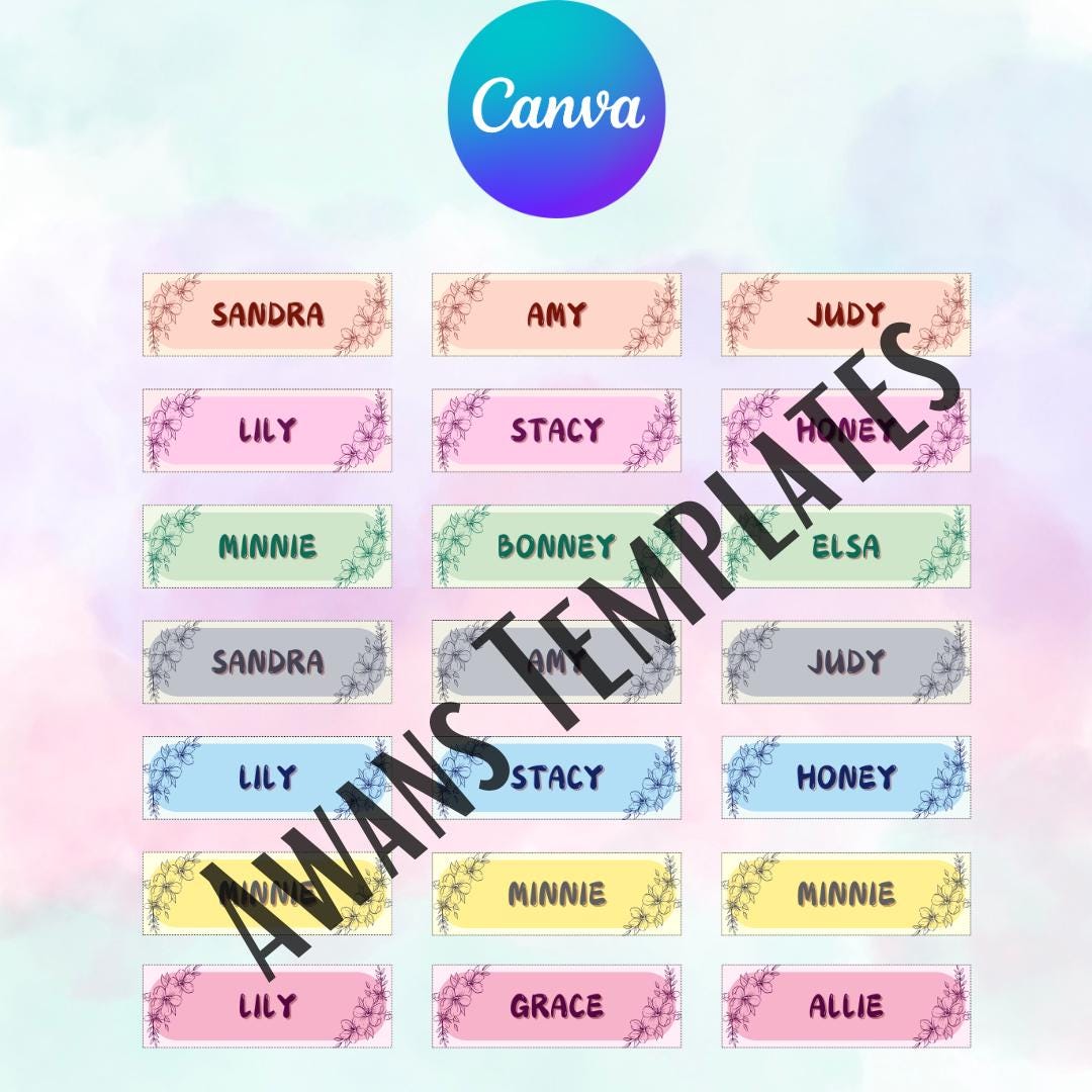 Name Tag / Label Canva Templates Editable & Customizable - Etsy