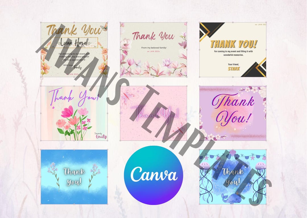 THANK YOU CARDS 8 Designs Canva Templates Editable & Customizable - Etsy