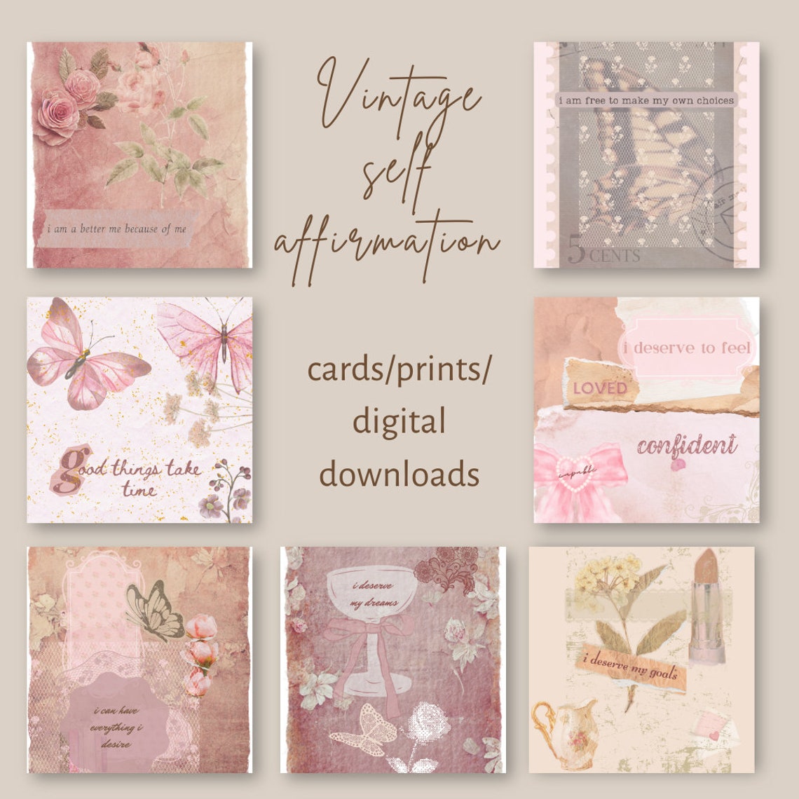 Vintage Self-affirmation Cards for Daily Positivity - Etsy