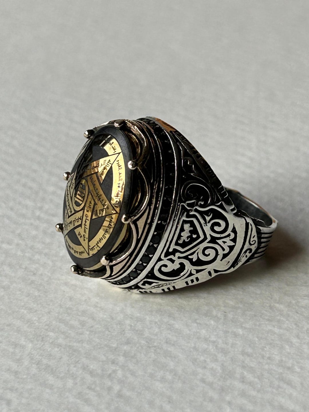 Handmade Sterling Silver Hematite Ring: Jewish Seal of Solomon Design ...