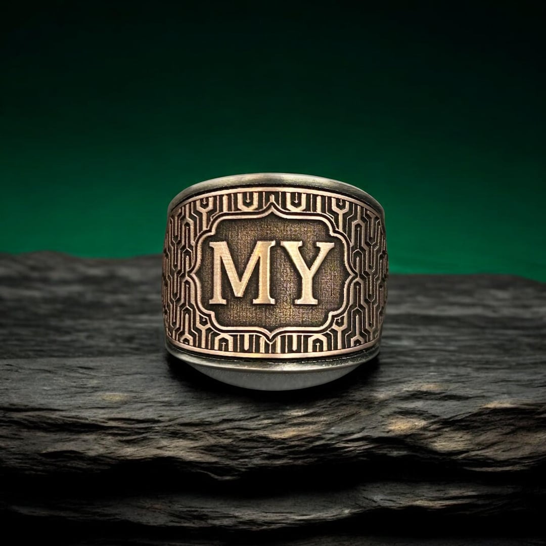 Sterling Silver Initial Ring: Handmade Engraved Monogram Ring - Etsy