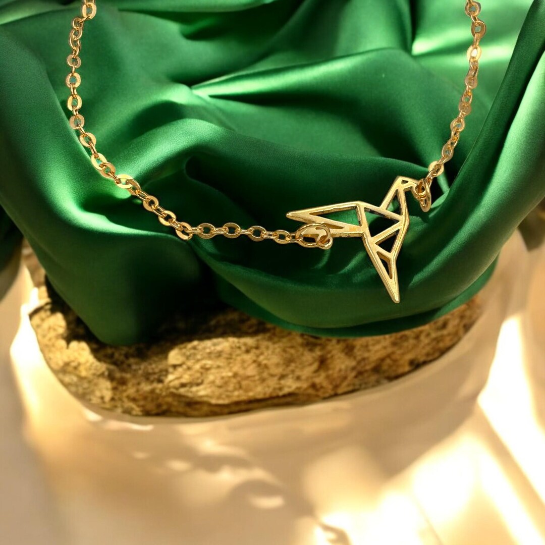 14K Solid Gold Origami Bird Bracelet: Dainty Charm, Asian Jewelry - Etsy