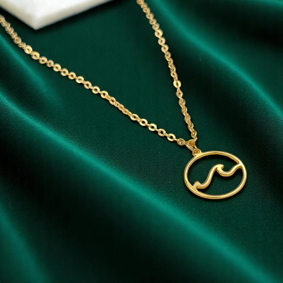 Handcrafted 14k Solid Gold Ocean Wave Pendant: Nautical Necklace - Etsy
