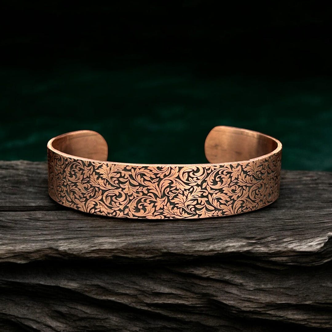 Engraved Copper Cuff Bracelet: Personalized Floral Art Deco - Etsy