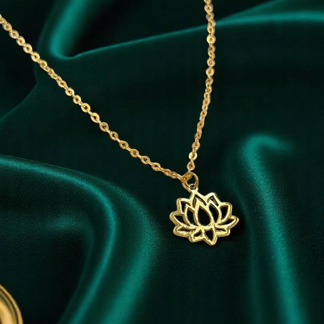 14K Gold Lotus Flower Necklace | Minimalist Handmade Pendant | Gift for ...