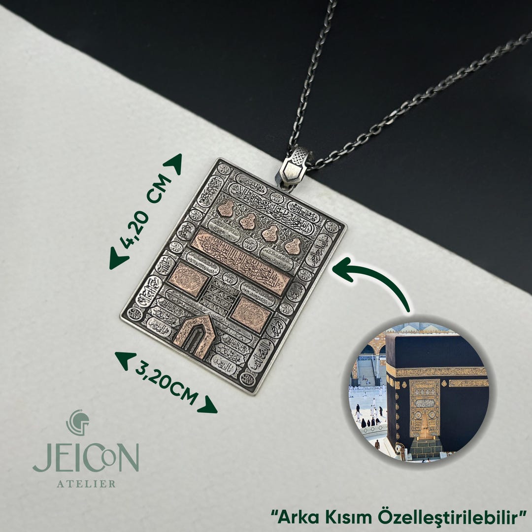 Custom Engraved Sterling Silver Kaaba Necklace Personalized Islamic ...