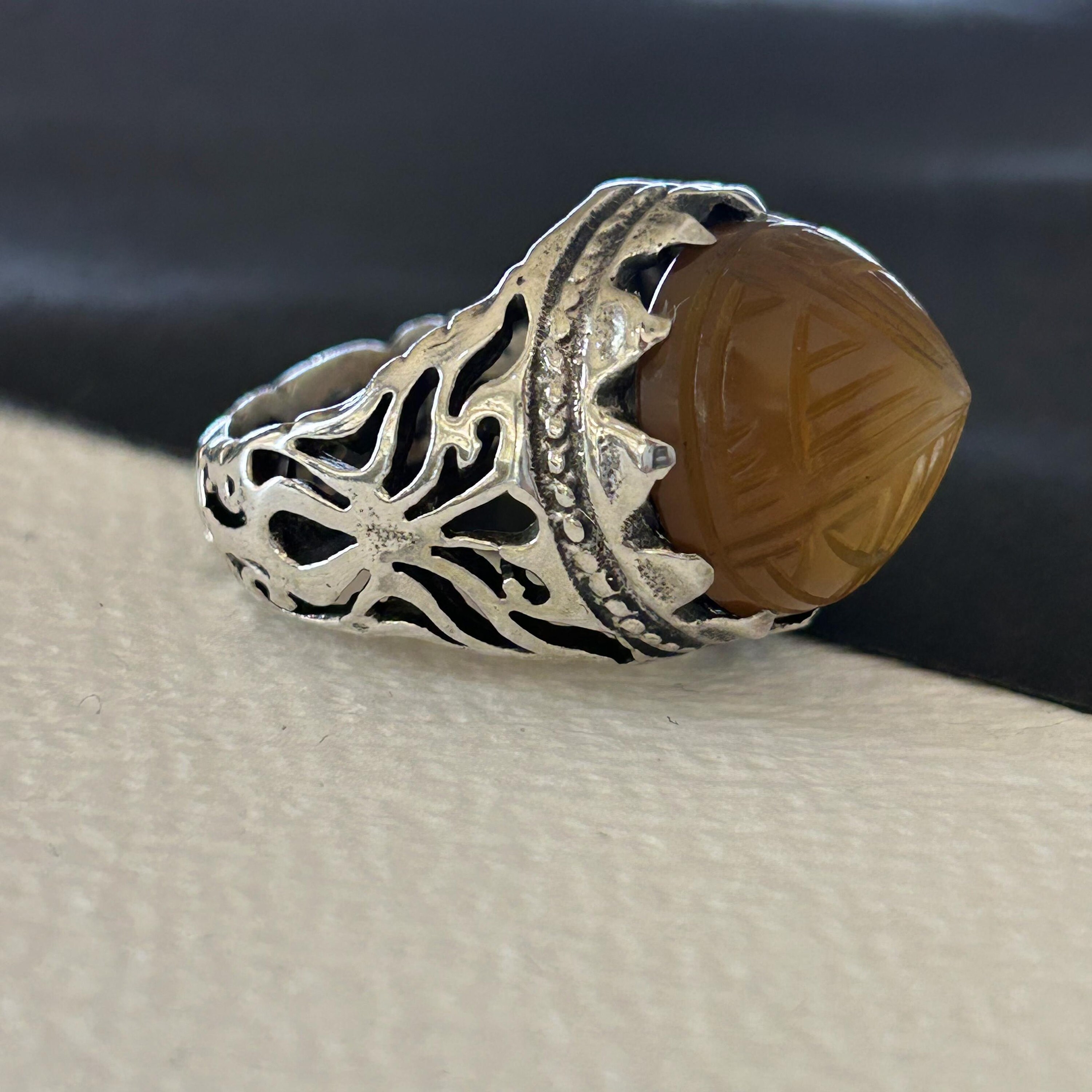 925K Silver Agate Signet Ring | Calligraphy Allah Islamic Men's Ring - Etsy
