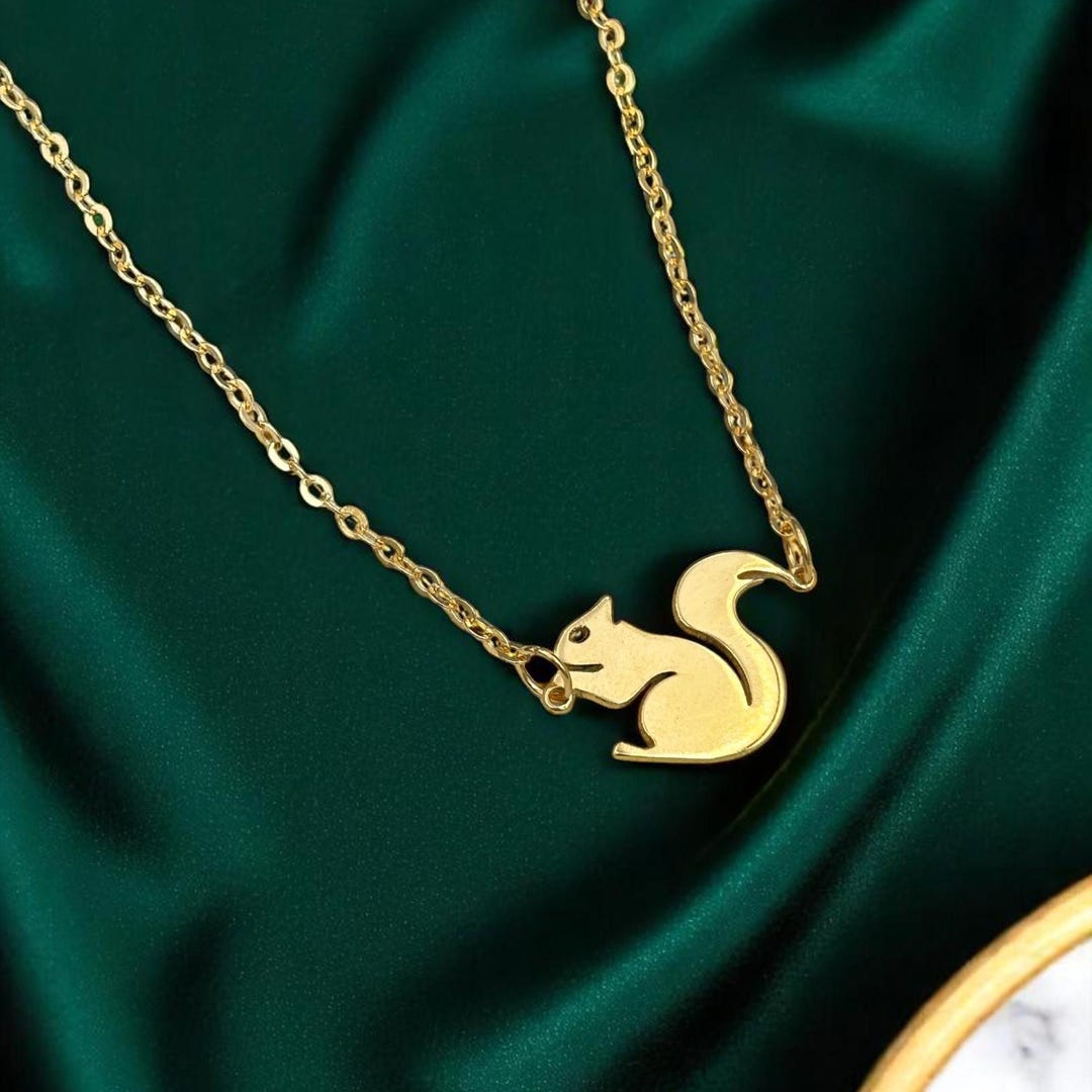 Dainty 14k Solid Gold Squirrel Necklace: Handcrafted Charm Pendant - Etsy